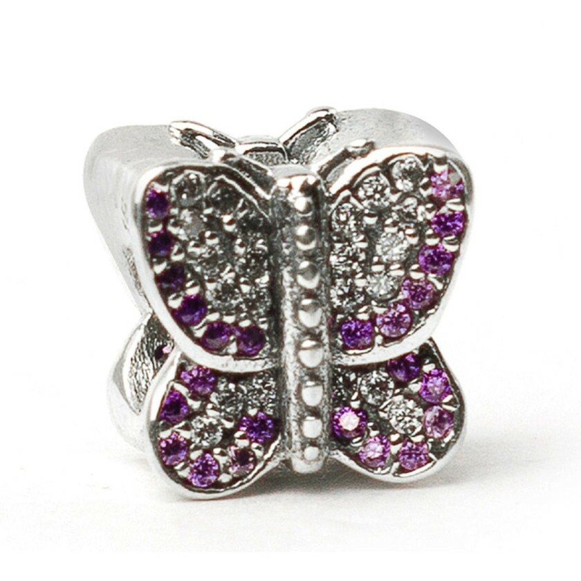 Berloque Charm Borboleta Roxa Brilhante - Prata 925 | Mundo Briller